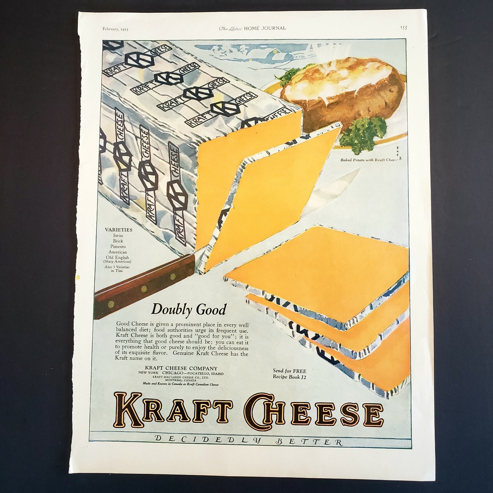 Vintage 1920s KRAFT Cheese Print Ad 1925 Brick Wall Art Decor Winter ...