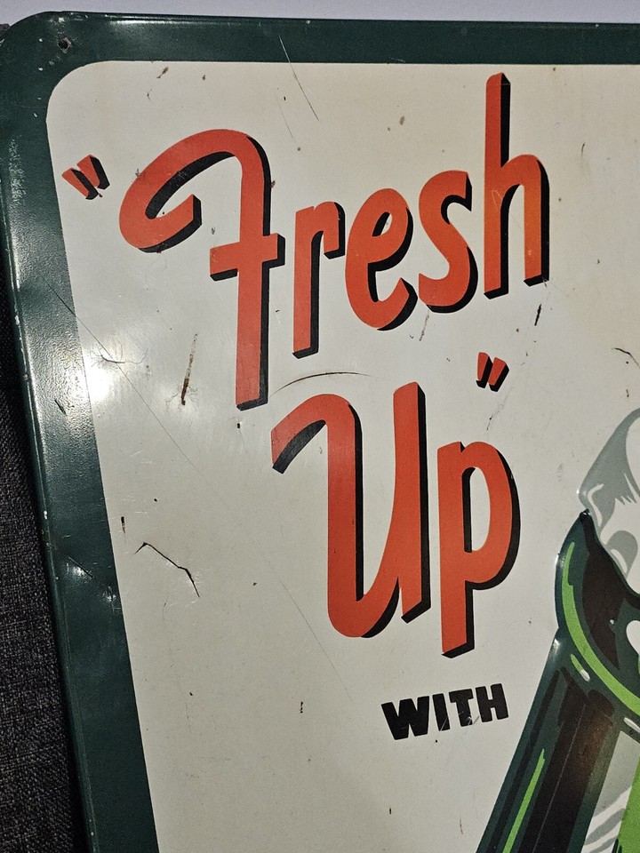 Original 1953 7up Fresh Up With 7up Embossed Tin Sign 27"x19" Stout | eBay