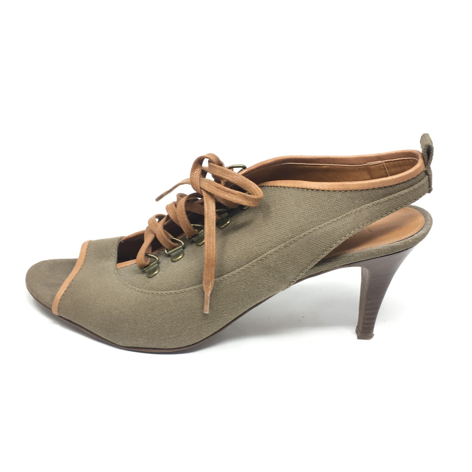 Women's J Crew Italy Lace Up Clogs Booties Shoes Size 8.5 Brown Fabric ...