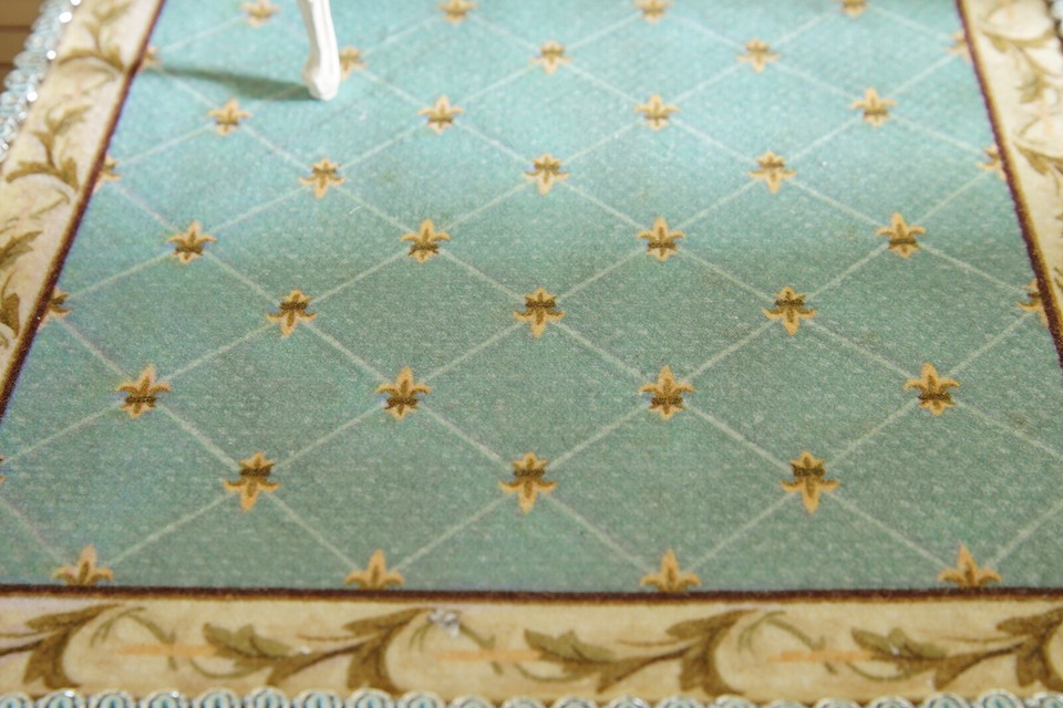 Traditional French Country Swirls Vintage Blue Grids Dollhouse 1/12 ...