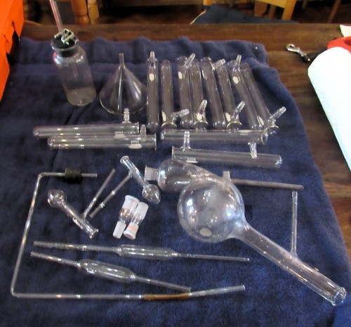 23 pcs. Vintage KIMAX Chemistry Laboratory Glass funnel distilling ...