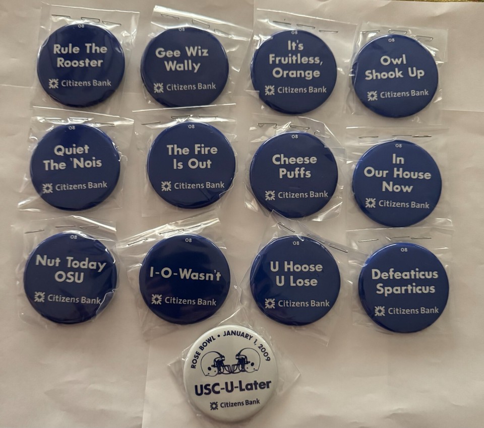 2008 PENN STATE CITIZENS BANK COMPLETE FOOTBALL SLOGAN BUTTON/PIN SET ...