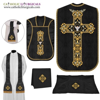 Black Roman Chasuble Fiddleback Vestment and Mass set, Holy Spirit ...