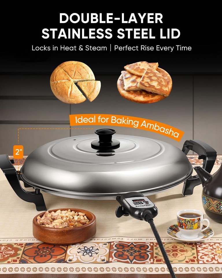18.5" Ethiopian Injera Maker Mitad (Mogogo) Electric Griddle Adjustable ...