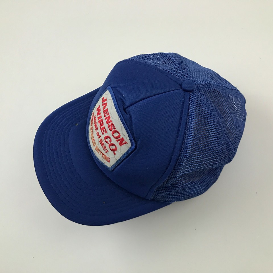 VINTAGE Jaenson Wire Hat Cap Snapback Trucker Blue White Stucco Netting ...