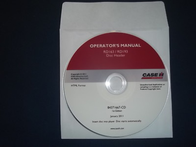 CASE RD163 RD193 DISC HEADER OPERATION & MAINTENANCE BOOK MANUAL CD | eBay