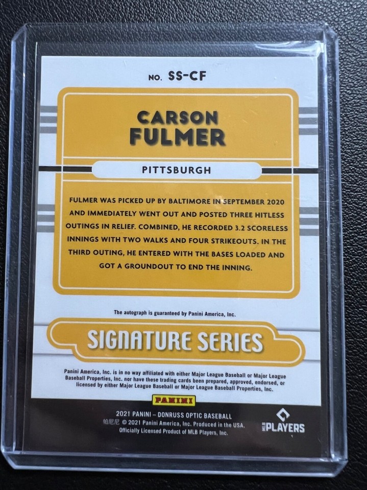 2021 Donruss Optic Carson Fulmer Pirates Signature Series #SS-CF AUTO ...