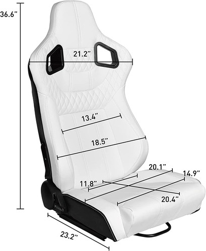 Universal Set of 2 Racing Seats Pair White Leather Reclinable Bucket ...