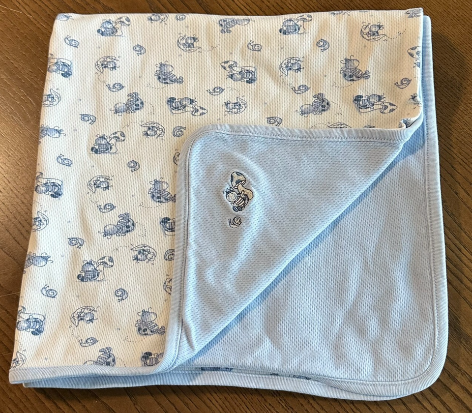 Laura Ashley Baby Blanket Lovey Bugs Cozy Soft Light Blue Cream Wrap 27 ...