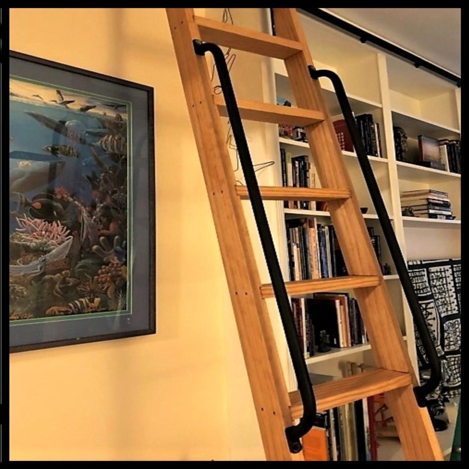 Pair of SAFETY HANDRAILS for a Ladder. BLACK Metal with NonSlip ...