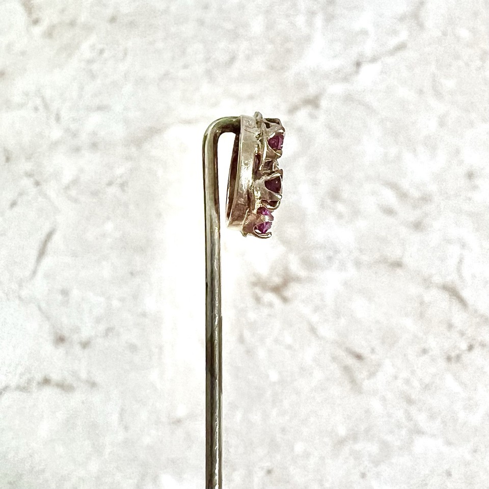 Antique Edwardian 14K Diamond & Ruby Stick Pin - Solid 14K Yellow Gold ...