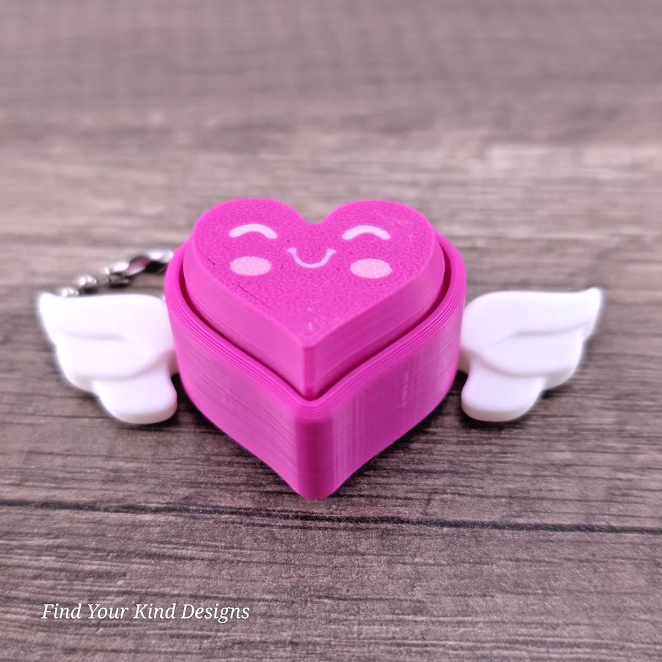 Heart Clicker with Wings – 3D Printed Fidget Toy with Keychain, Stress ...