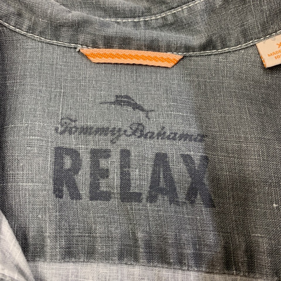 Tommy Bahama Shirt Mens XLT Tall Titanium Grey Linen Sea Glass Breezer ...