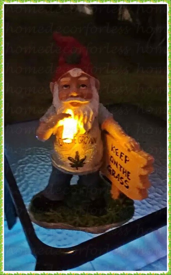 Solar Lighted Weed Pot Smoking Gnome Garden Statue Funny Figurine Lawn ...