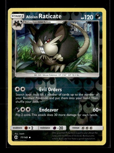 Pokemon Alolan Raticate 77/149 Sun Moon Reverse Holo Uncommon | eBay