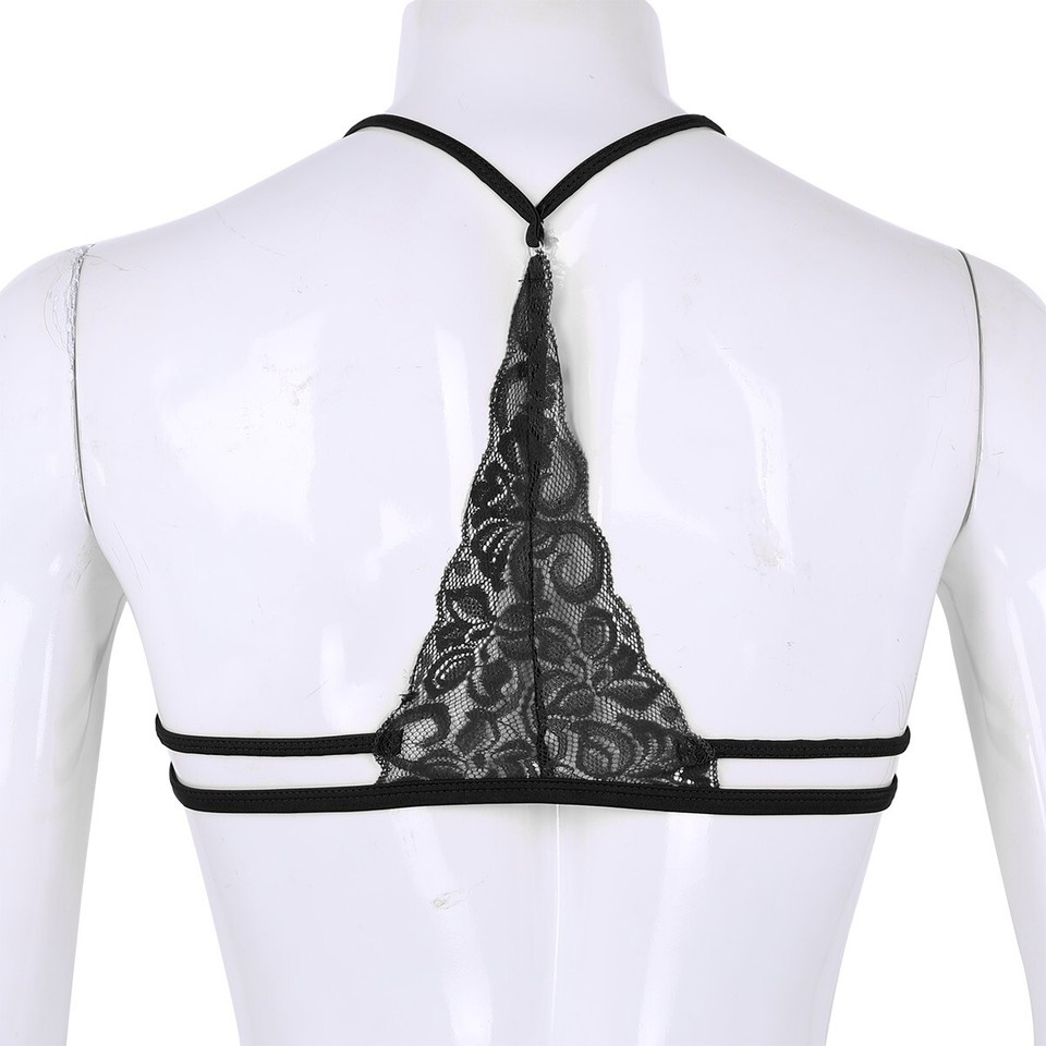 US Men's Sissy Sheer Mesh Bra Tops Sexy Lace Cross Dresser Lingerie ...