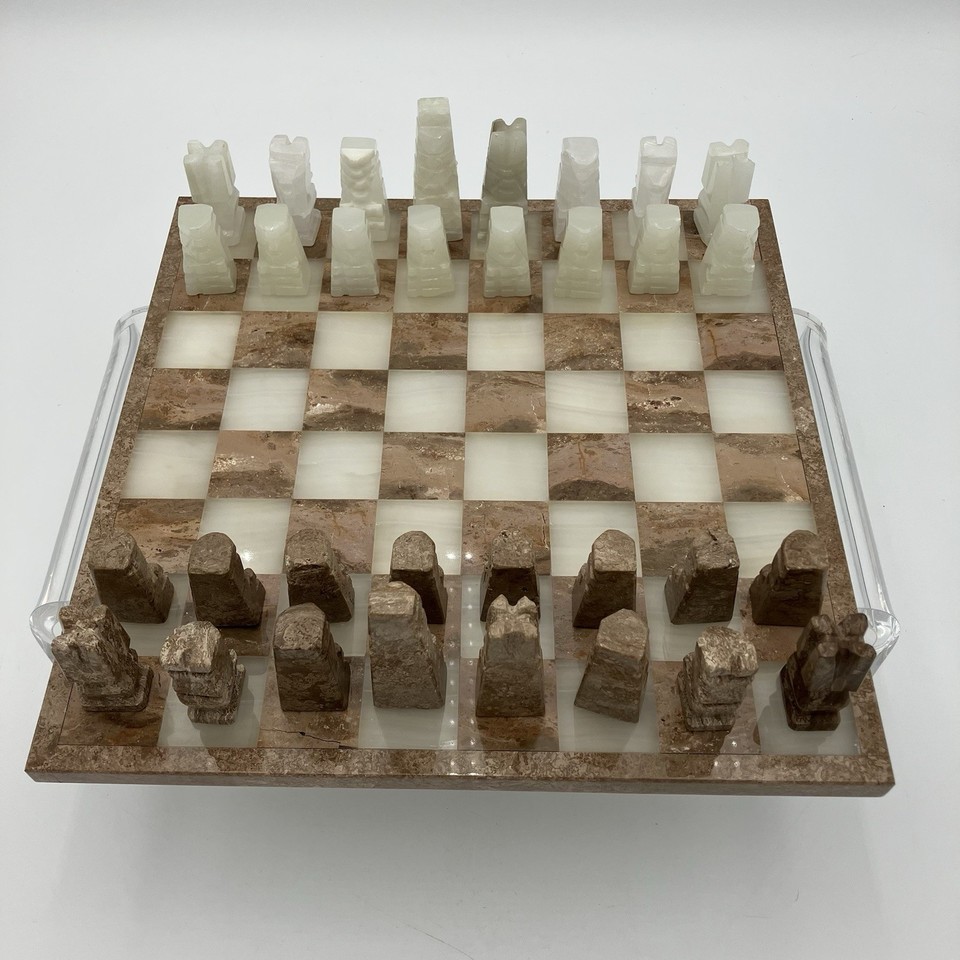 Vintage Mexican Aztec Onyx Marble Chess Set Board Hand Carved Pieces | eBay
