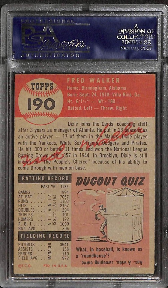 1953 TOPPS #190 DIXIE WALKER PSA 5 EX 22079215 | eBay