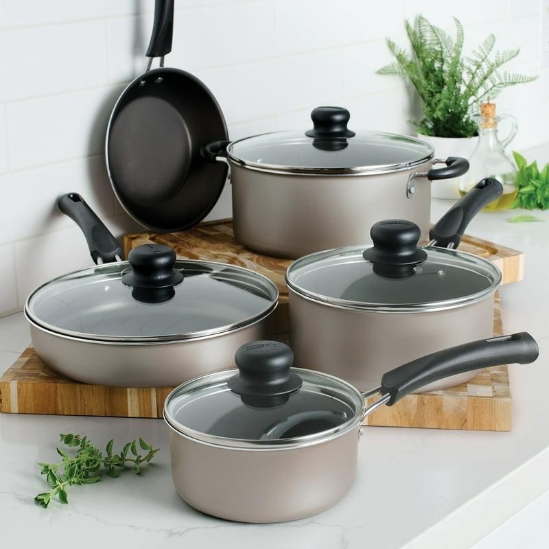 9-Piece Non-Stick Cookware Set Easy Clean Riveted Handles Tempered ...