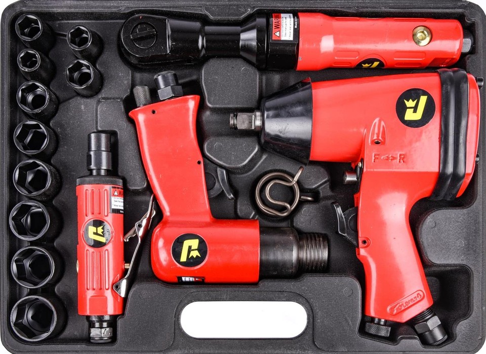 JEGS 81151 Air Tool Kit Includes Impact Wrench Ratchet Wrench Hammer ...