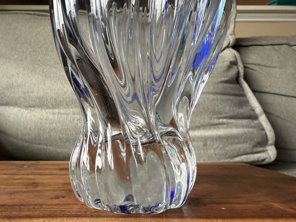 Vintage Polish Art Glass Vase Cobalt Blue Ruffled Rim 9” Hand Blown See ...