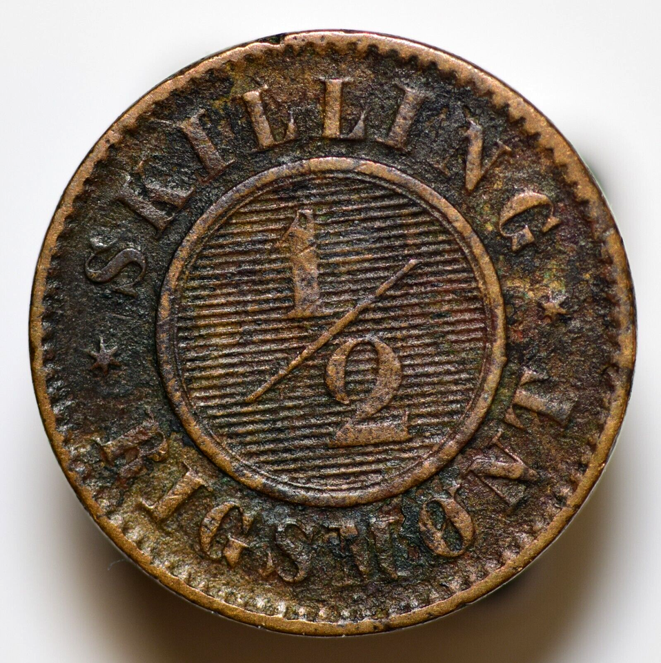1857 Denmark ½ Skilling Rigsmont 15.6mm Bronze Coin, KM# 767, FREE ...