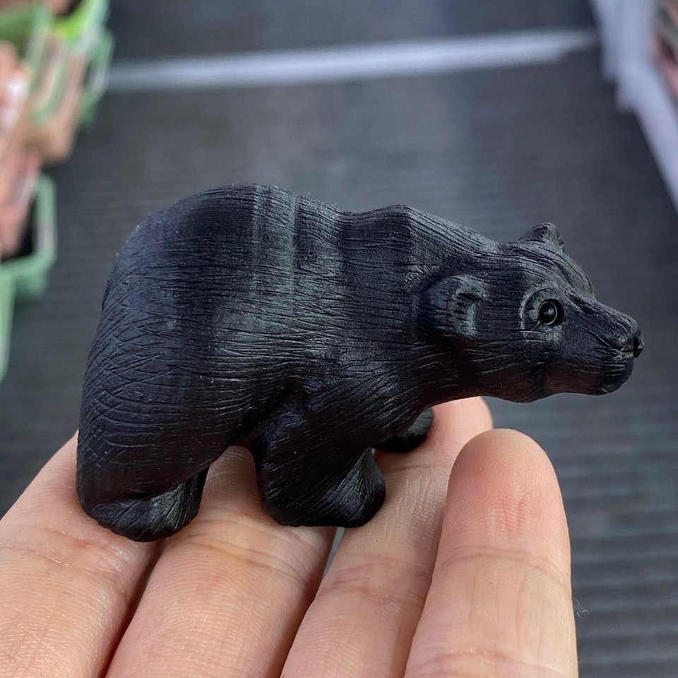 1pc Natural obsidian bear skull carved quartz crystal animal skull ...
