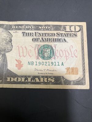 $10 Ten Dollar Note Fancy Serial Number Tombstone Note 1902-1911 Series ...