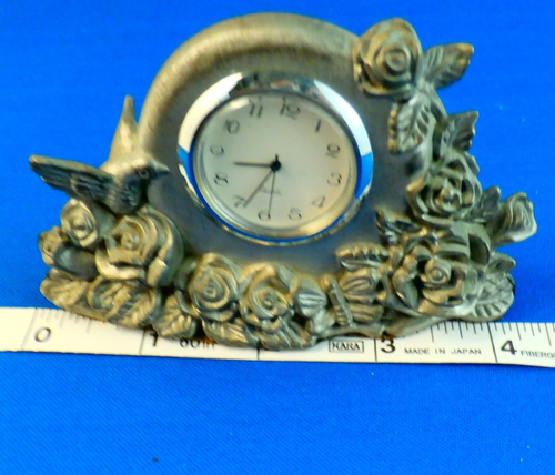 Vintage Pewter Clock Garden Scene Roses Hummingbird | eBay