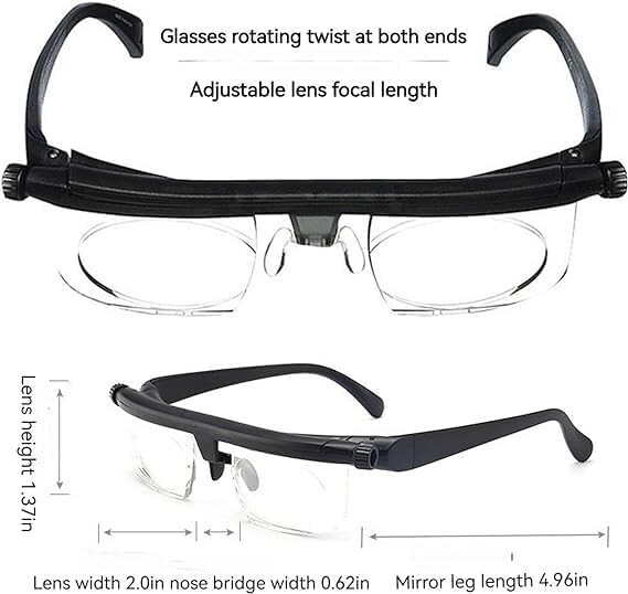Dial Adjustable Glasses Variable Focus Reading Distance Vision ...