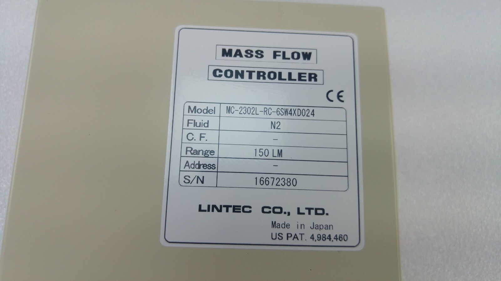 LINTEC MC-2000L MASS FLOW CONTROLLER N2, 150 LM, MC-2302L-RC-6SW4XD024 | eBay