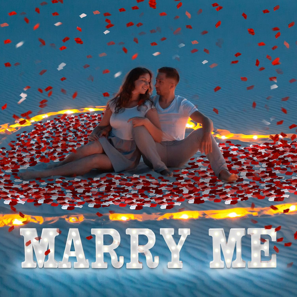 Roowest Marry Me Letters Light Proposal Decorations Set Includes 7 LED ...
