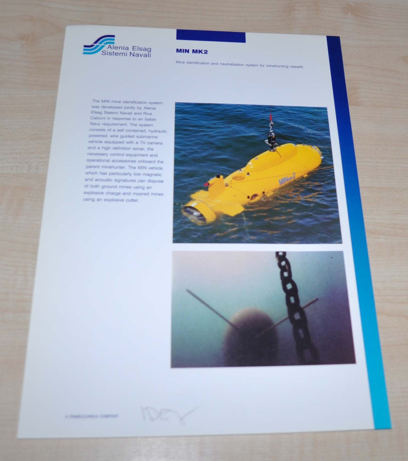 Alenia Elsag Sistemi Navali Ship Italy Navy Mine Mk2 Brochure Prospekt ...