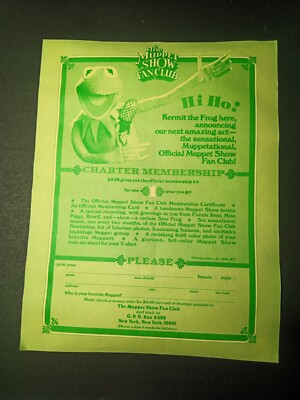 Rare Muppet Show Fan Club Charter Membership Application Form (With ...