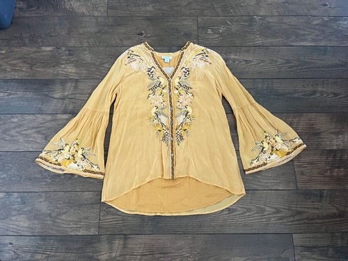 Sundance Catalog Yellow Embroidered Bird “Golden Hopes Top” Wide ...