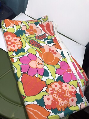 Vintage Mod Fabric Rare Waverly “Chit Chat” Neon Pink Orange Flowers ...