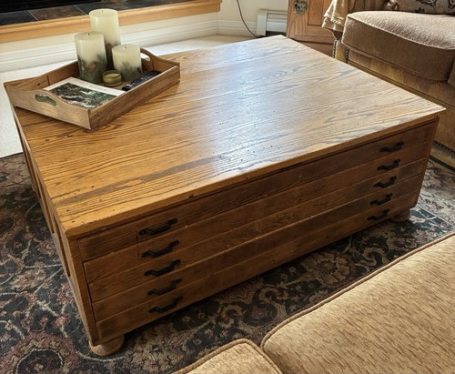5 Drawer Antique Oak Flat File, Local Pick Up. Maps, Drafting, Art ...