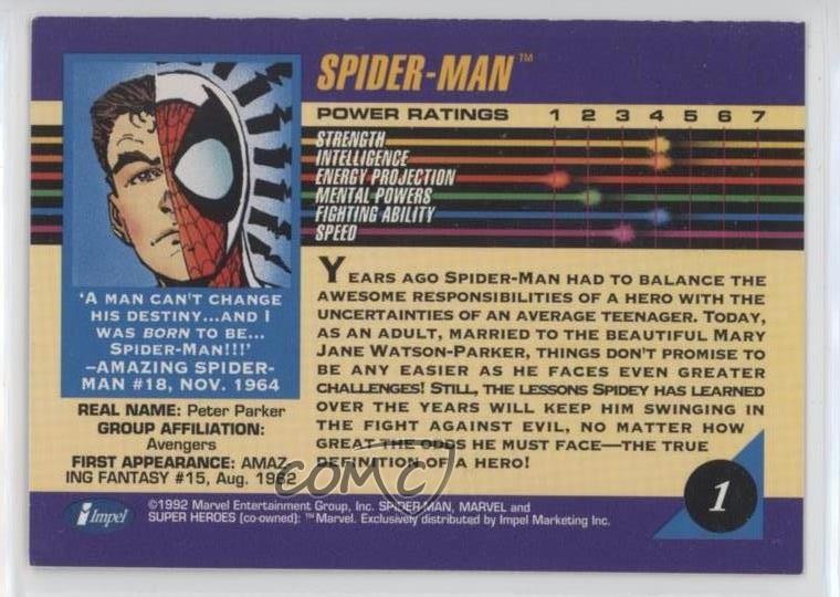 1992 Impel Marvel Universe Series III Super Heroes Spider-Man #1 1t1 | eBay