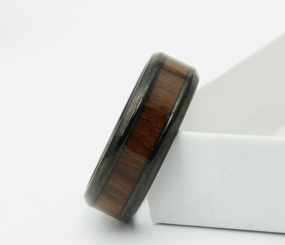 Chic Fashion Men/ Women Sabilli Wood Titanium Stainless Steel Ring 8-12 ...
