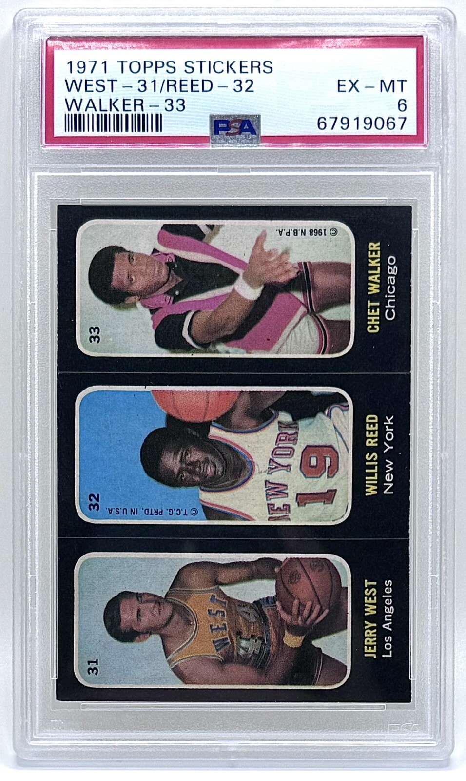 1971-72 Topps - Trios Stickers Jerry West, Willis Reed, Chet Walker #31 ...