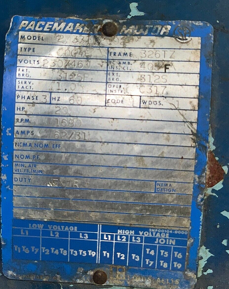 GA Braun 400 TSL Extract Motor Pacemaker Model 2M33112002, 20HP, D24416 ...