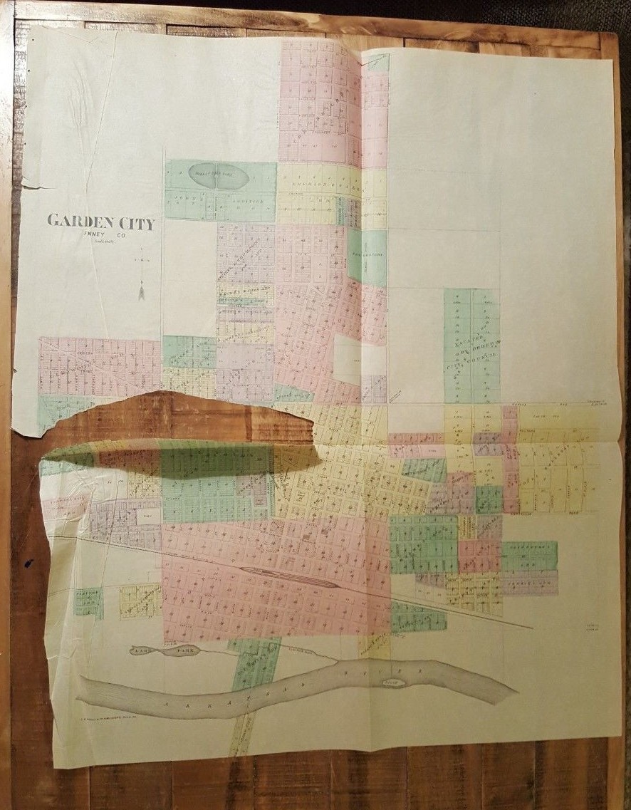 Antique Colored MAP - GARDEN CITY - FINNEY COUNTY - 1887 KANSAS ATLAS ...