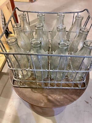 Vintage Dairy Farm Milk Bottles with Wire Carrier Rack | eBay