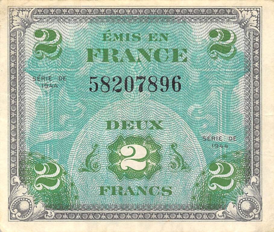 France 2 Francs Series of 1944 WW II Issue Circulated Banknote WLow | eBay