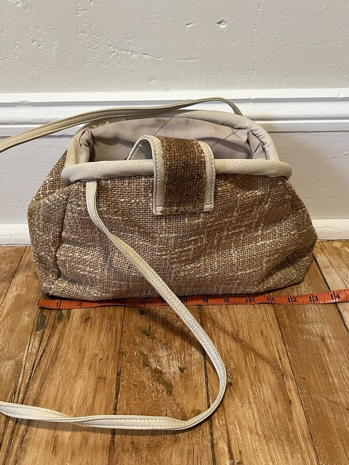 VTG 80s Burlington Woven Burlap Hemp Cotton Lined Hand Bag Purse Boho ...