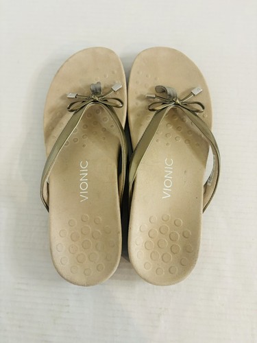 Vionic Women’s Thong Sandals Sz 9 Metallic Gold Metal Accents | eBay