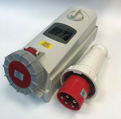 Red 63A Switched Interlock Socket & Plug 5 Pin 3P+N+E IP67 415V 63Amp 3 ...