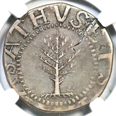 1652 N-2 R-4 NGC VF 30 No Pels Pine Tree Shilling Massachusetts Silver ...