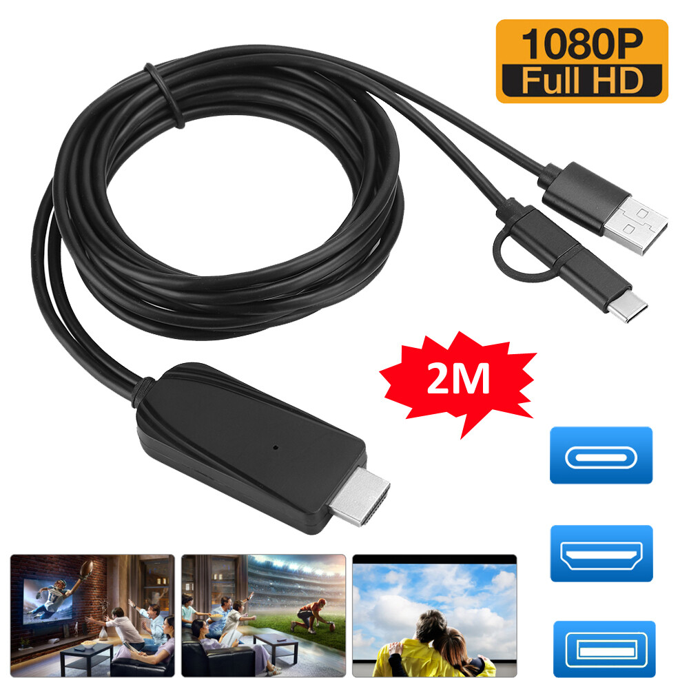 2M Micro USB/Type-C HD Cable Cord Adapter 1080P Miraplug APP For ...