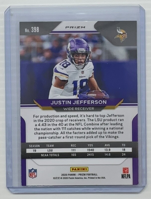2020 Prizm Justin Jefferson Red White Blue Prizm Rookie Card RC #398 ...